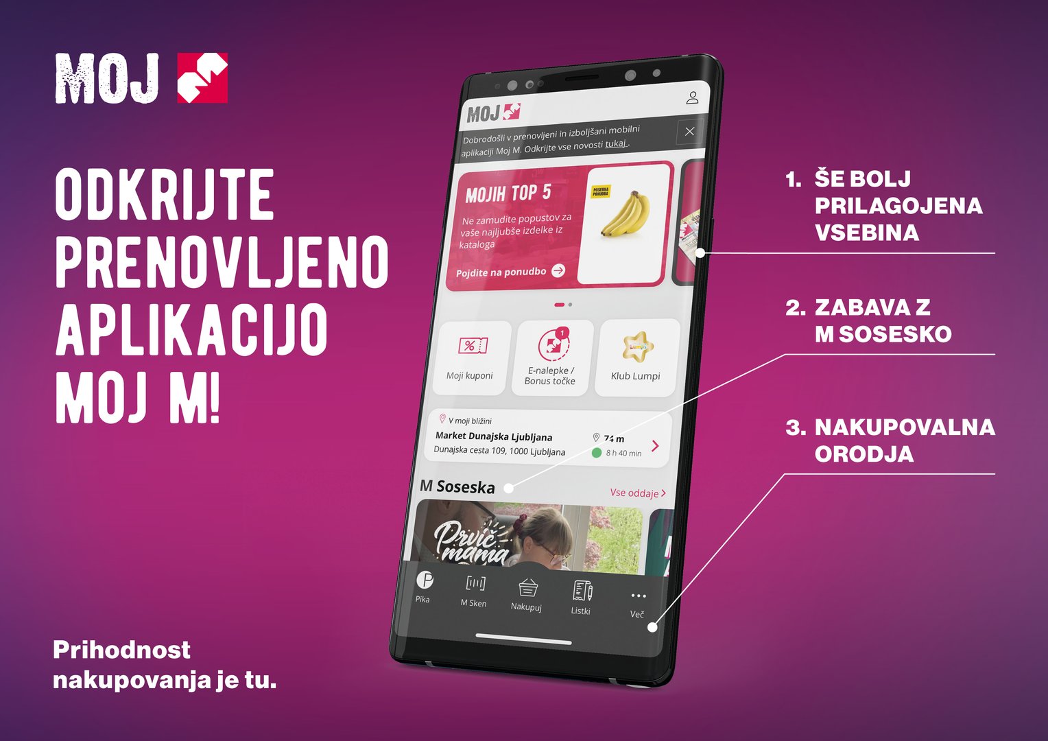 Mercatorjeva aplikacija Moj M je dobila novo preobleko - Metropolitan.si